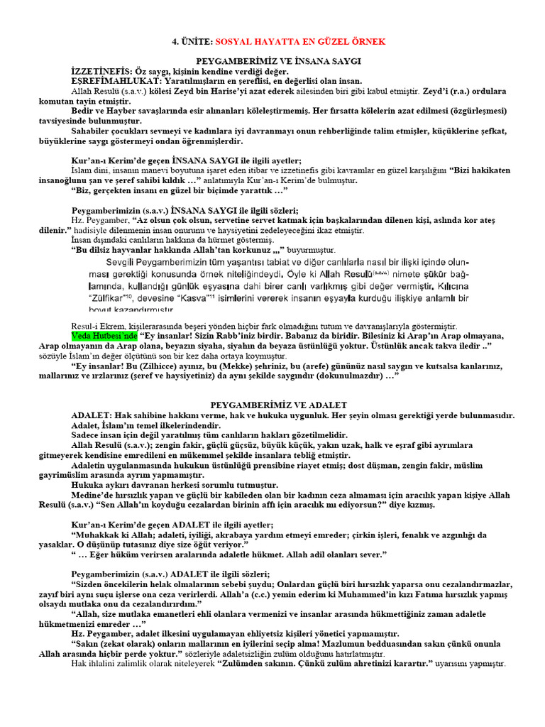 Sınıf 4 Sosyal Hayatta en Güzel Örnek | PDF