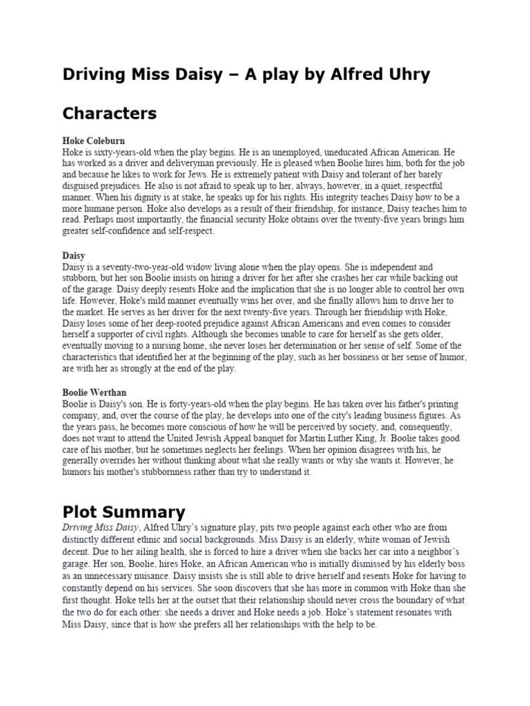 Driving Miss Daisy Summary & Characters | PDF