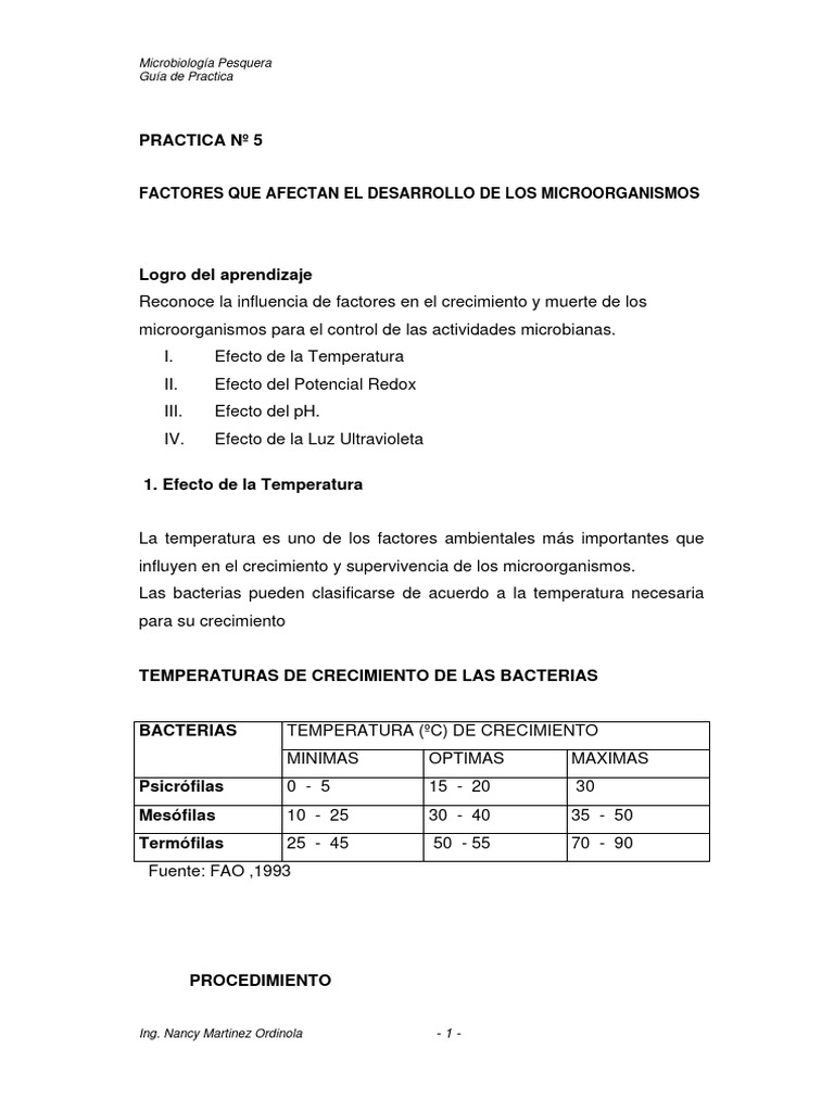Guia Factores Que Afectan El Desarrollo Microbiano | Descargar gratis PDF | Redox | Las bacterias