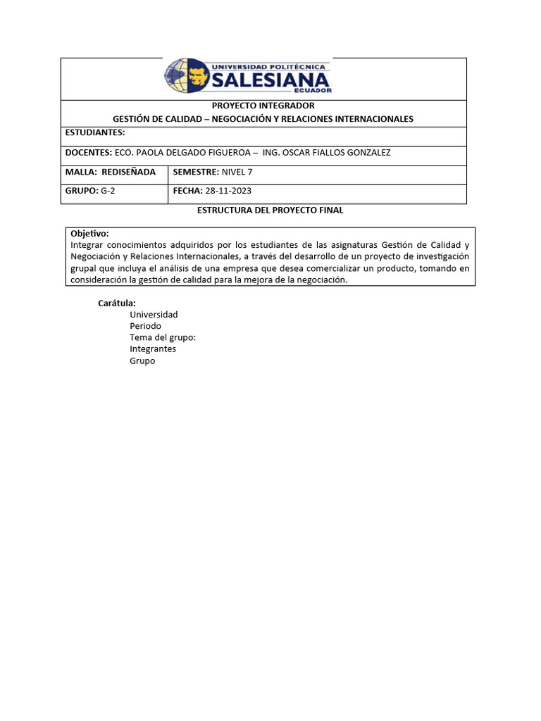 Estructura Del Proyecto Integrador_b | PDF | Business | Marketing