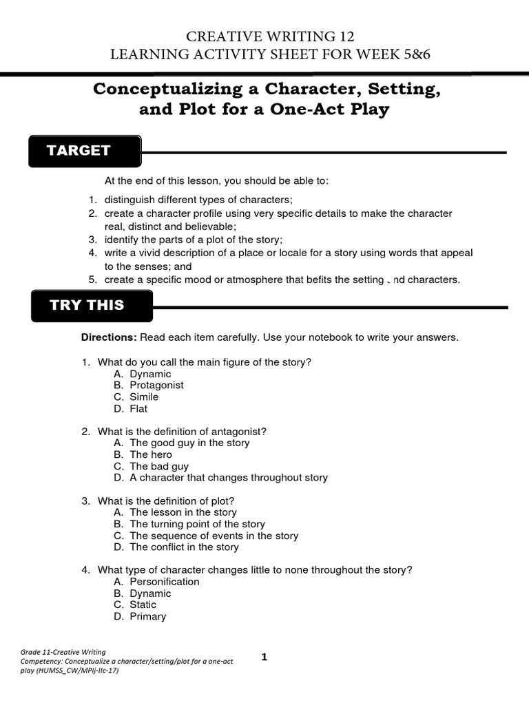 Creative Writing Week 5 and 6 | PDF | Plot (Narrative) | Hero
