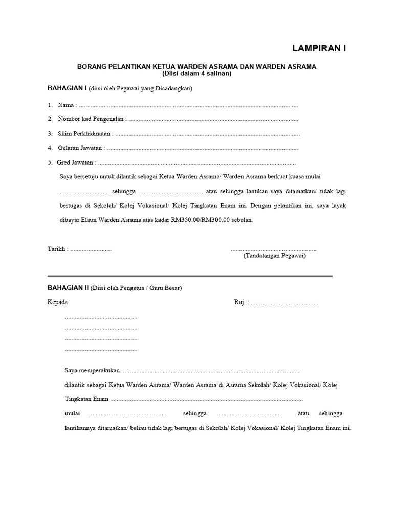 Borang Pelantikan Warden | PDF Borang Pelantikan Warden | PDF