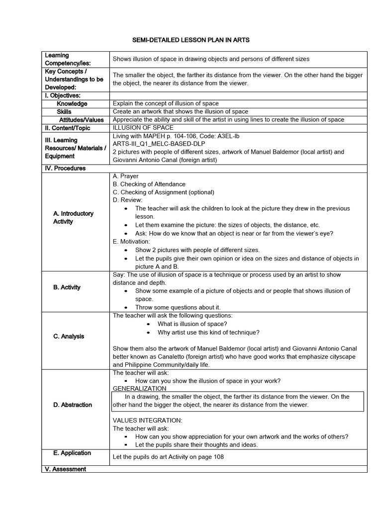 Lesson Plan in Arts | PDF | Lesson Plan | Learning