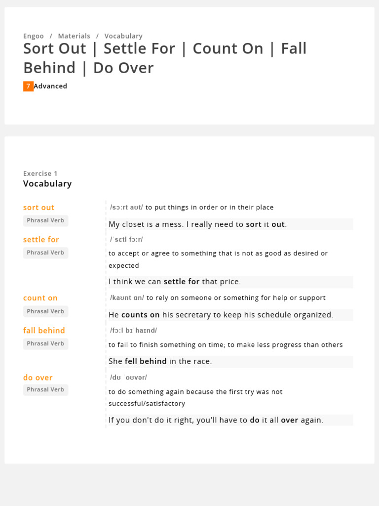 Advanced Vocabulary Phrasal Verbs Guide | PDF | Language Arts & Discipline