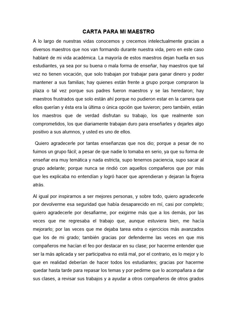 Carta para Mi Maestro | PDF