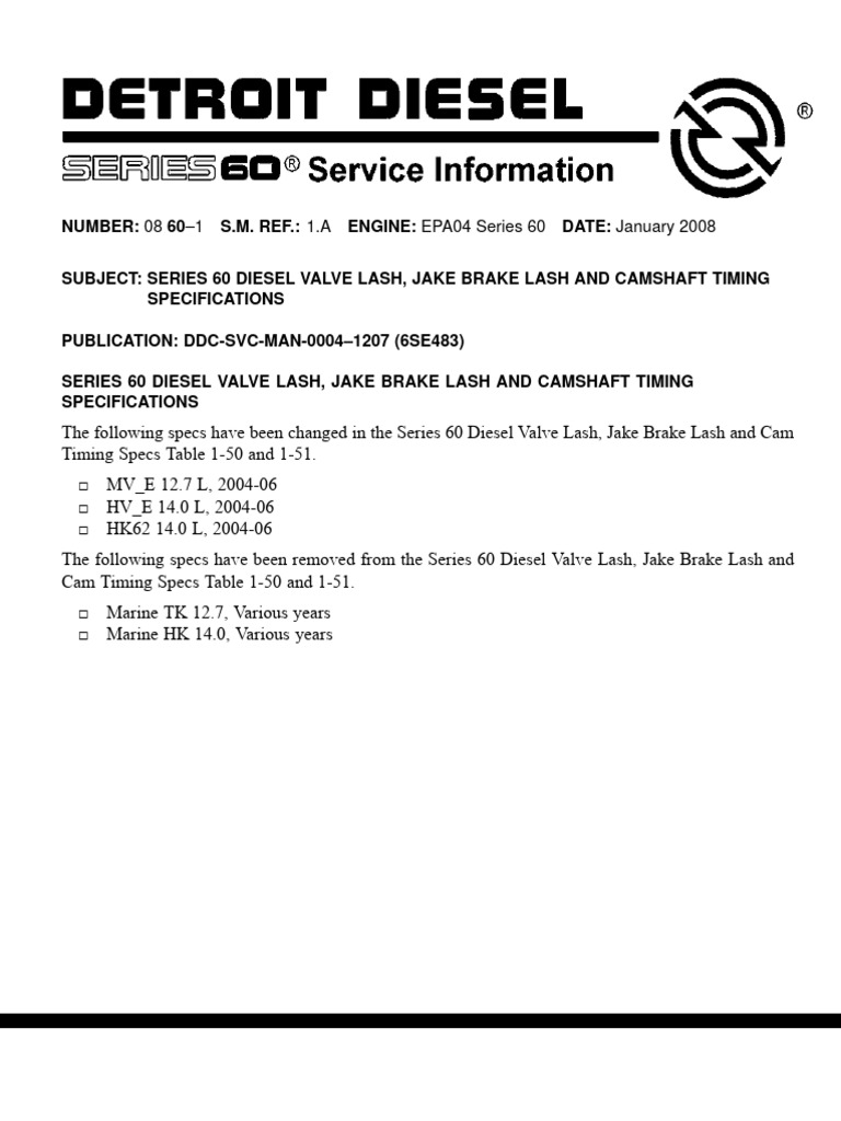 Detroit Series 60 Valve Lash Jake Brake Lash Camshaft Timing ...