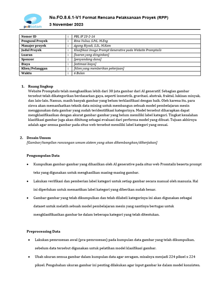 Format Rencana Pelaksanaan Proyek (RPP) PBL IF | PDF | Seni | Teknologi & Rekayasa
