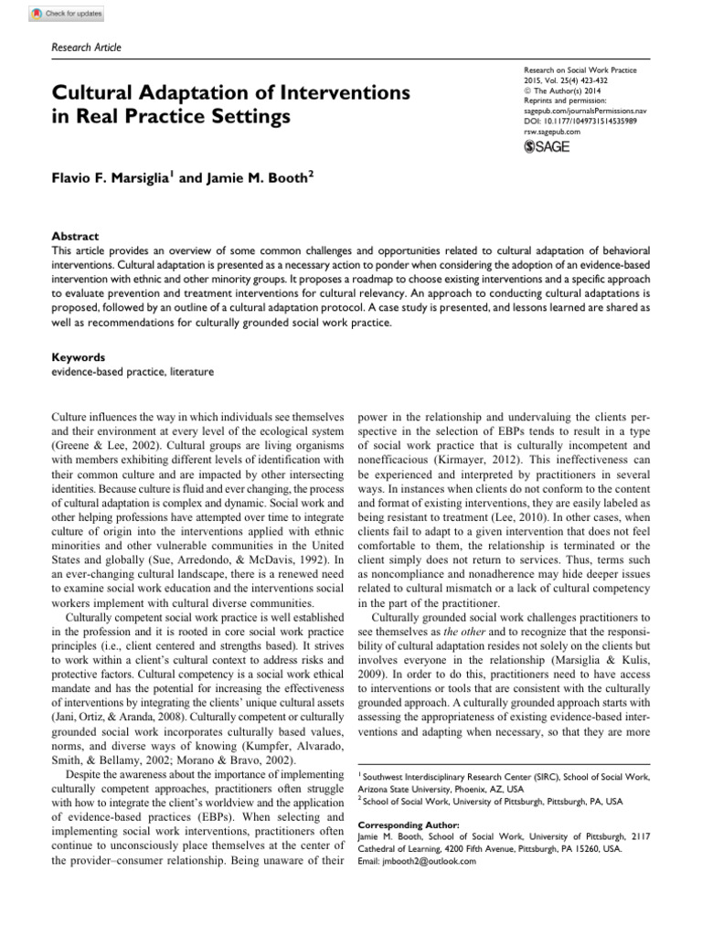 Cultural Adaptation in Behavioral Interventions | PDF | Social Work ...