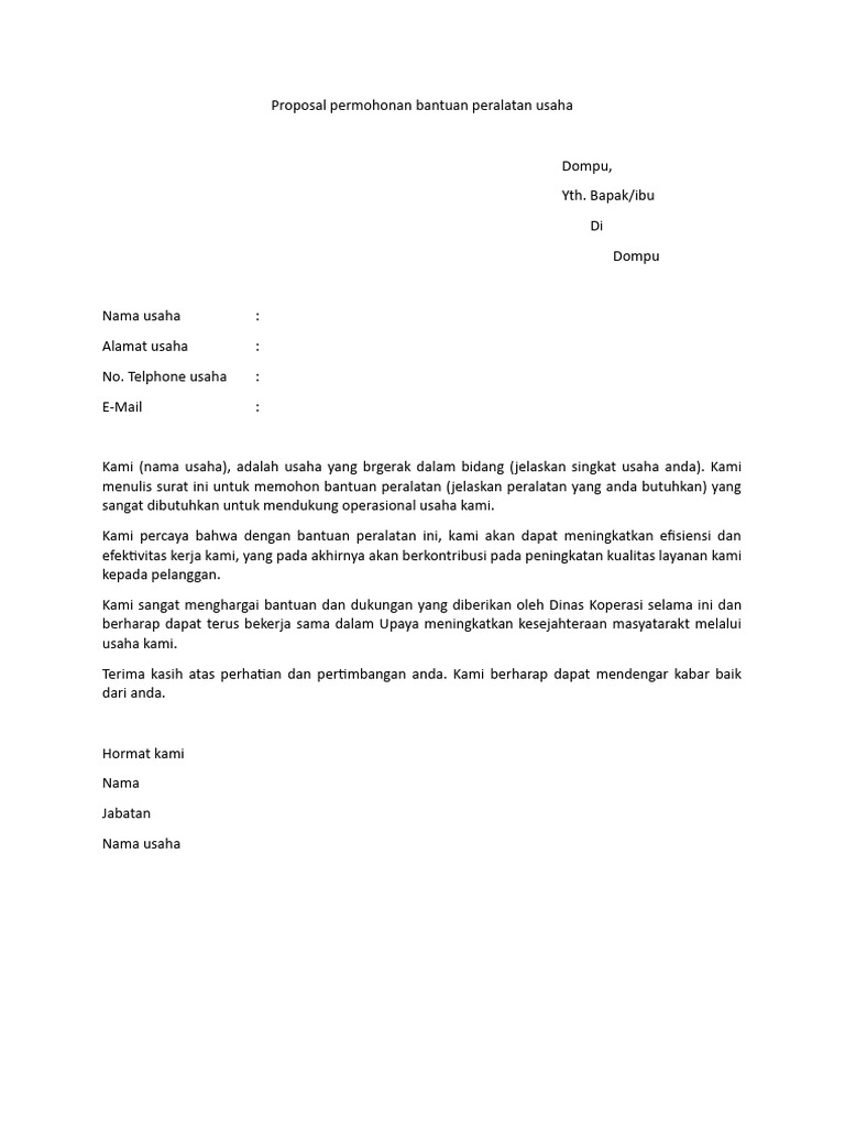 Proposal Permohonan Bantuan Peralatan Usaha | PDF