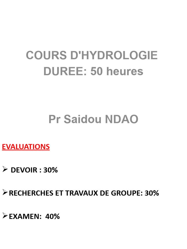 Cours d'Hydrologie de Surface | PDF | Hydrologie | Cycle de l'eau