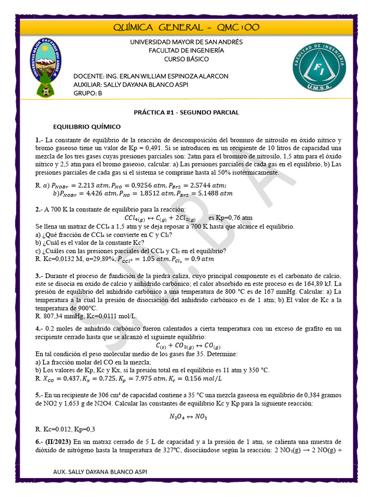Práctica 5 QMC 100 | Descargar gratis PDF | Equilibrio químico | Ácido nítrico