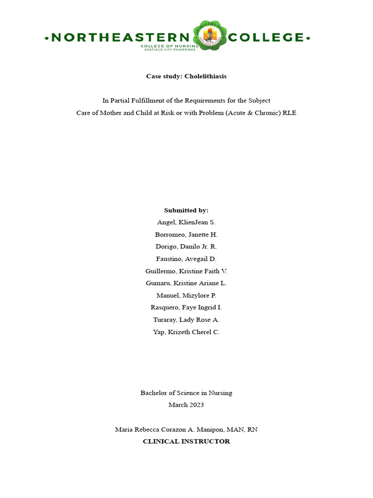 G1 1st Cholelithiasis QPMC | PDF | Medical Specialties