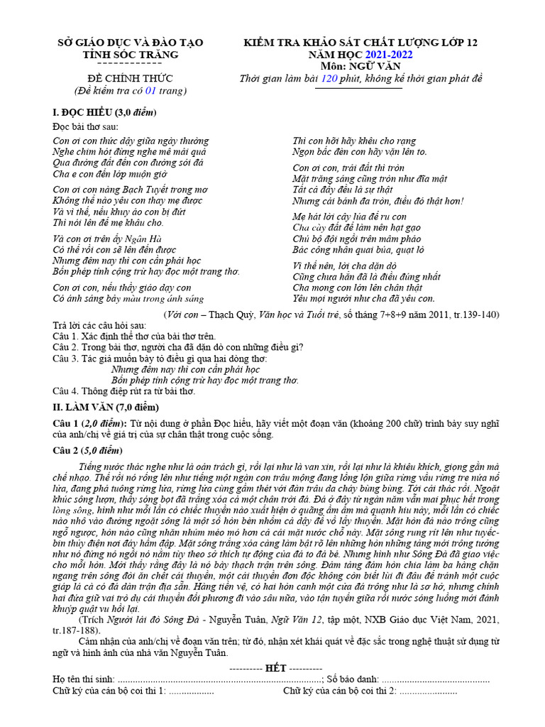 Đề 01 NG Văn Thi TH | PDF