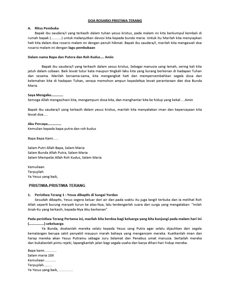 Doa Rosario Pristiwa Terang | PDF | Agama & Spiritualitas