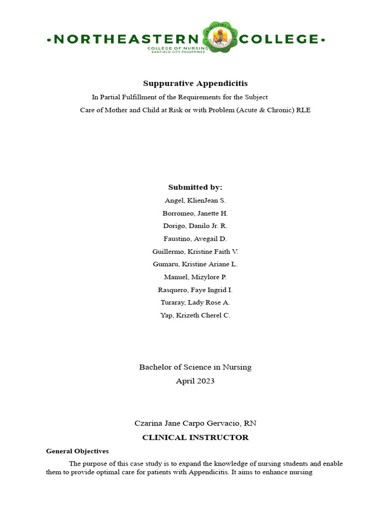 G1-3rd-Suppurative appendicitis-SIMC | PDF | Surgery | Clinical Medicine