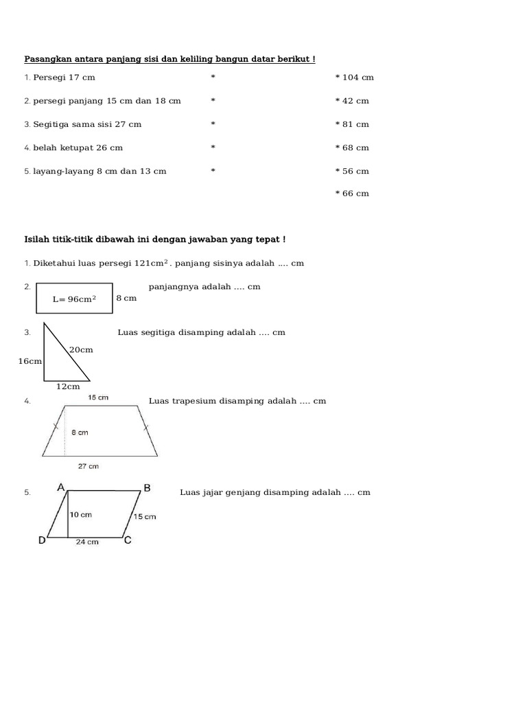 Latihan Soal MTK Bangun Datar | PDF | Metode & Bahan Ajar | Griya & Taman