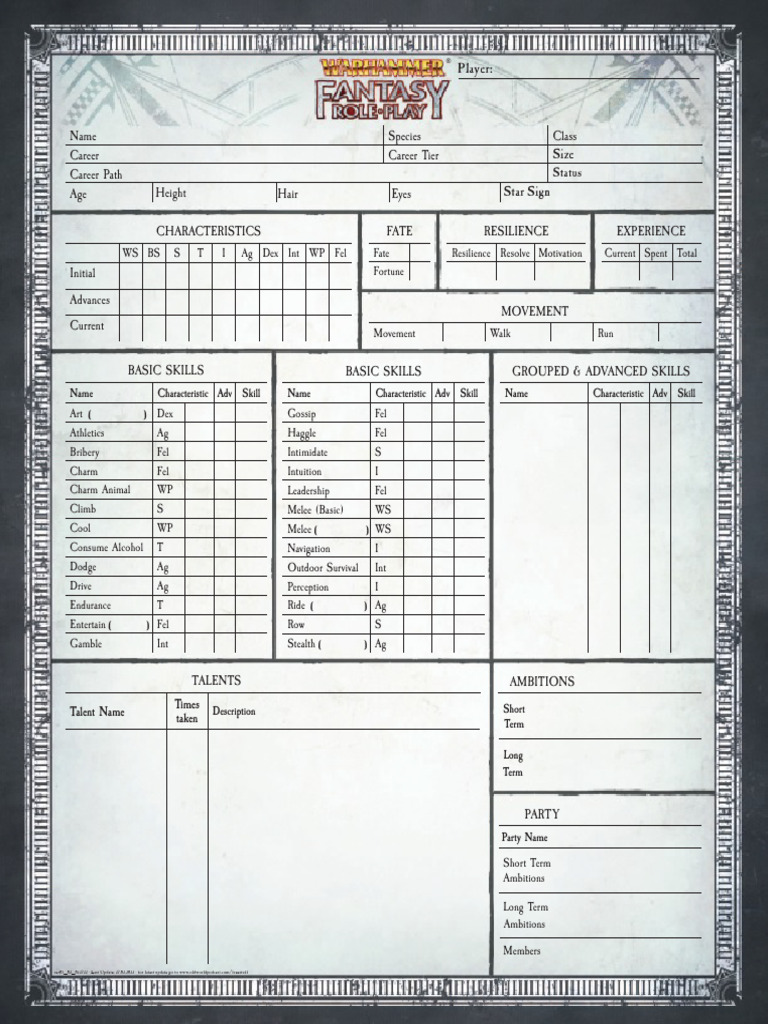 WFRP 4e - Form Fillable Character Sheet | PDF