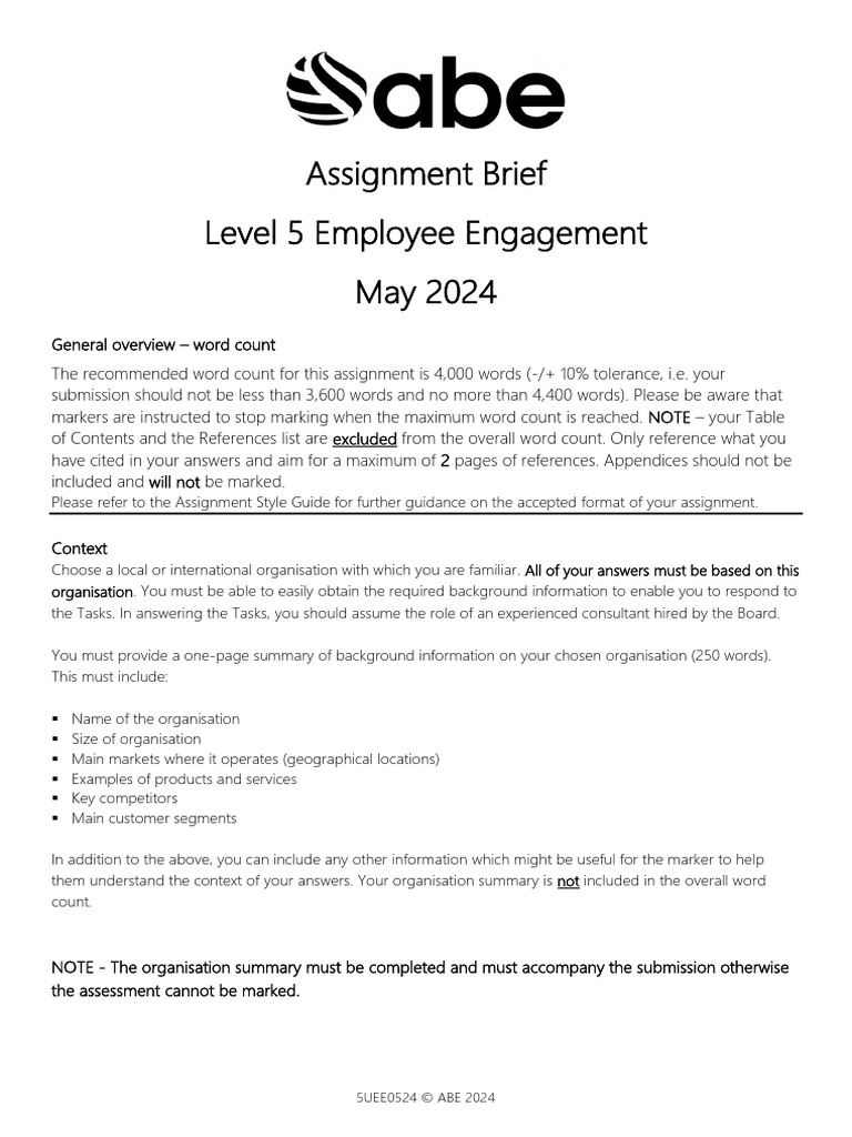 5UEE - Employee Engagement - Assignment Brief - May 2024 | PDF ...