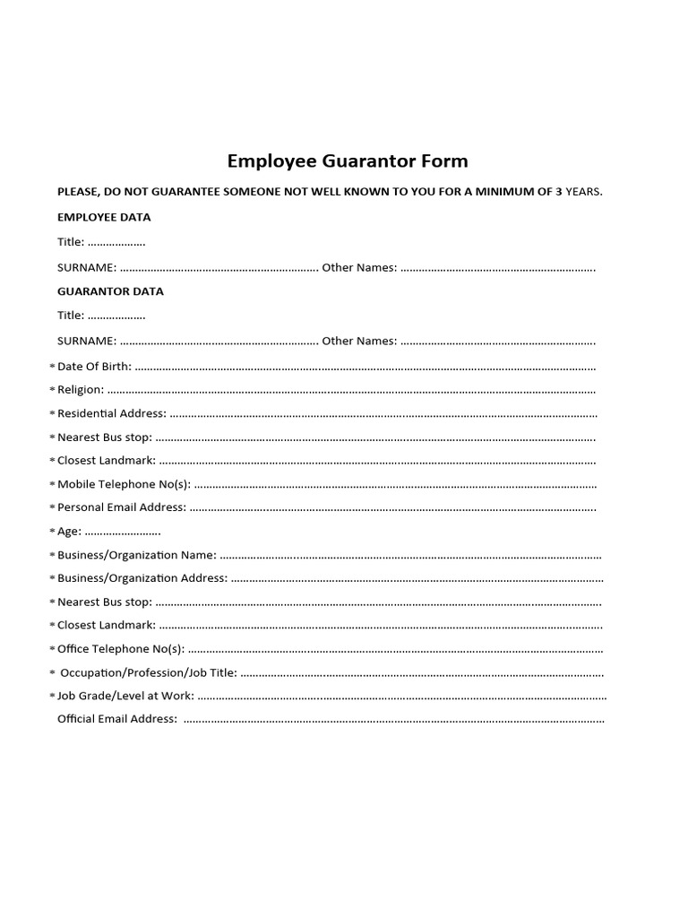 Employee Guarantor Form | PDF | Legal Liability | Civil Law (Legal System)