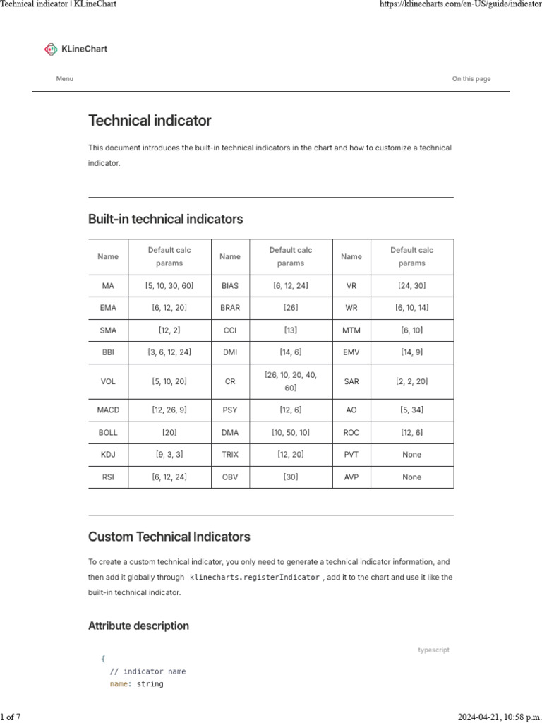 Technical Indicator KLineChart | Download Free PDF | Boolean Data Type | Parameter (Computer ...
