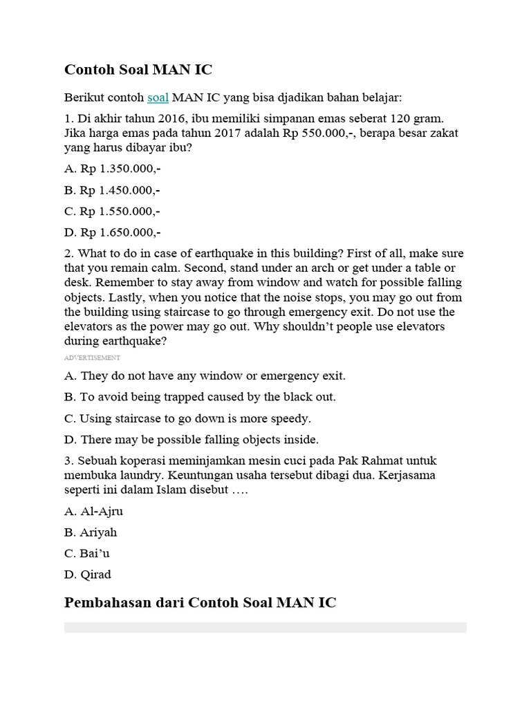 Contoh Soal MAN IC 2023 | PDF | Perjalanan | Griya & Taman