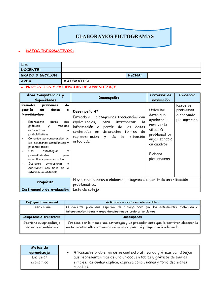 Elaboramos Un Pictograma | Descargar gratis PDF | Evaluación | Aprendizaje