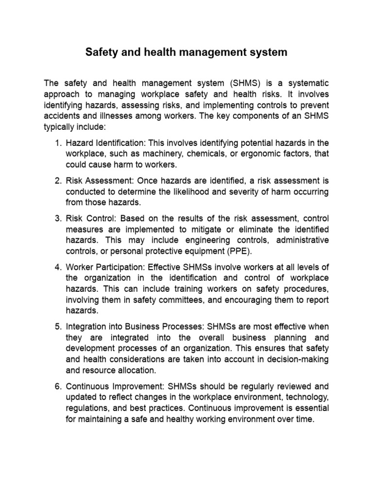 Safety and health management system1 | PDF | Occupational Safety And Health | Risk Assessment