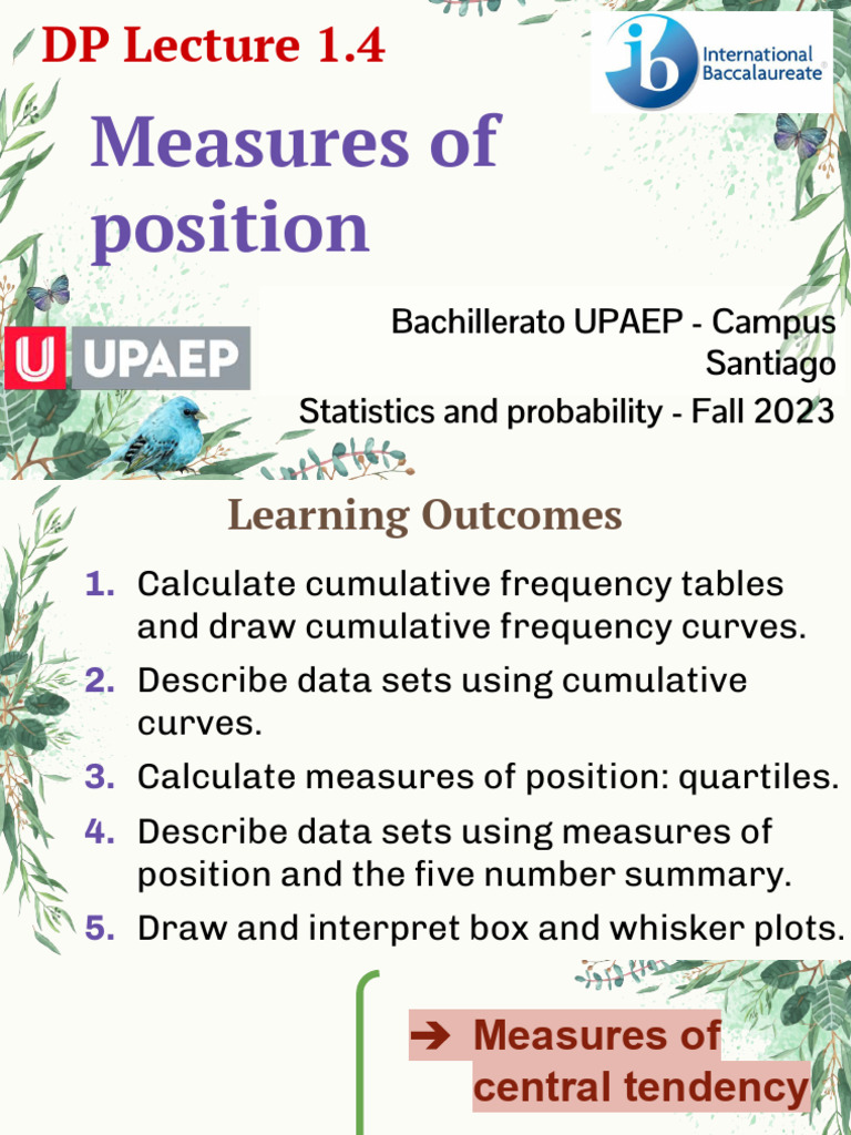 1.4 DP Measures of Position - Statistics and Probability 2023 | PDF | Outlier | Infographics