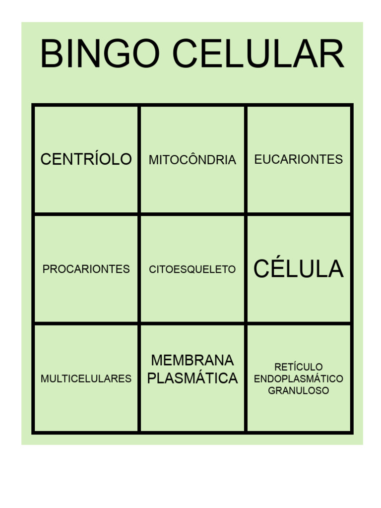 CARTELAS BINGO CELULA | PDF | Citoplasma | Célula (Biologia)
