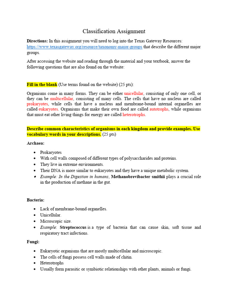 BIOL 1307 Classification Assignment - 2046788543 | PDF | Cell (Biology) | Microorganism
