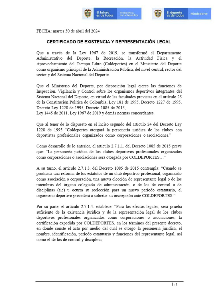 certificado-de-existencia-y-representacion-legal | PDF | Corporaciones ...