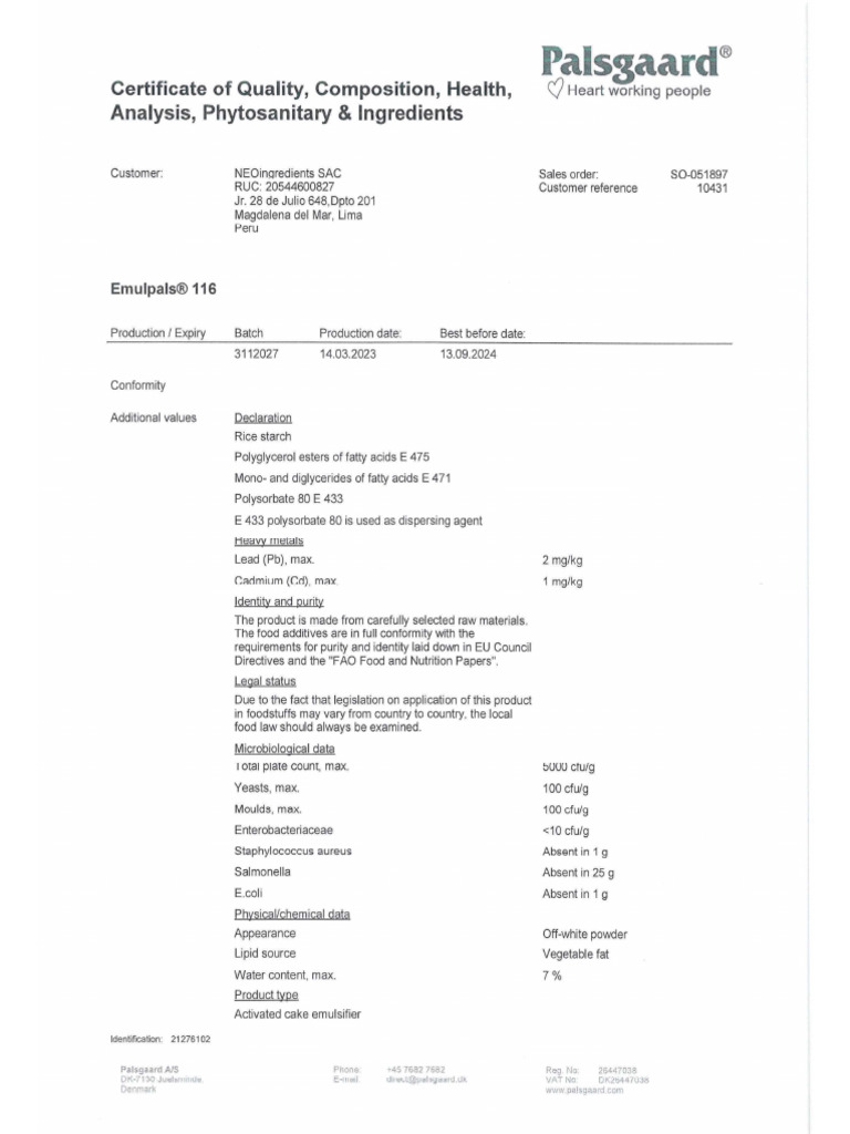 COA E116 Lote 3112027 | PDF