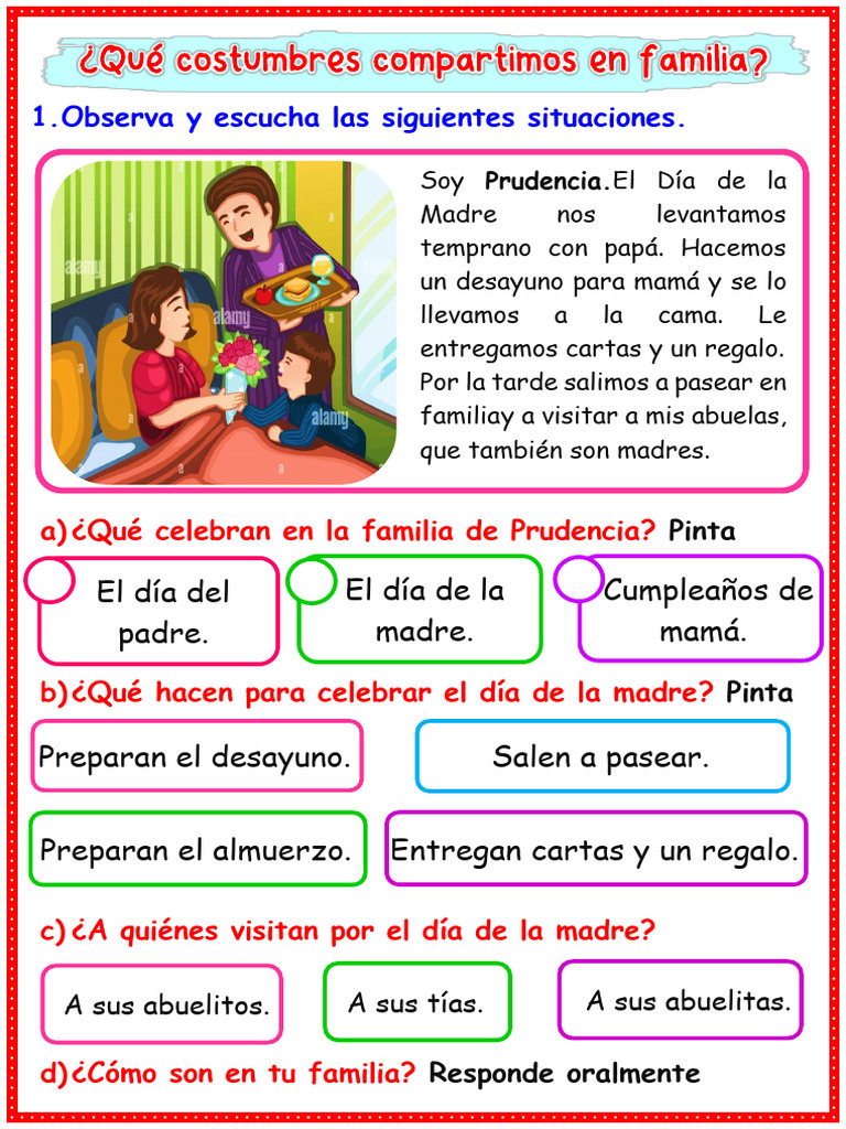 Fichas ¿Qué Costumbres Compartimos en Familia-2° Maestra Janet | PDF | Cocina, comidas y vino ...