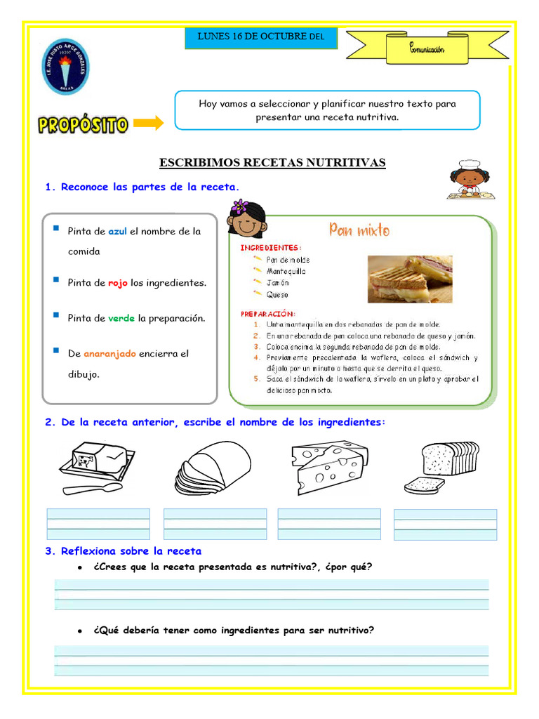 E8 S3 Ficha D3 Com Escribimos Recetas Nutritivas | PDF E8 S3 Ficha D3 Com Escribimos Recetas Nutritivas | PDF