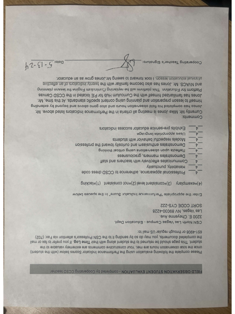 Field Observation Student Evaluation | PDF