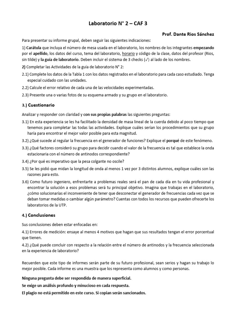 Laboratorio 2 CAF3 - Informe - Cuestionario | PDF | Laboratorios | Frecuencia