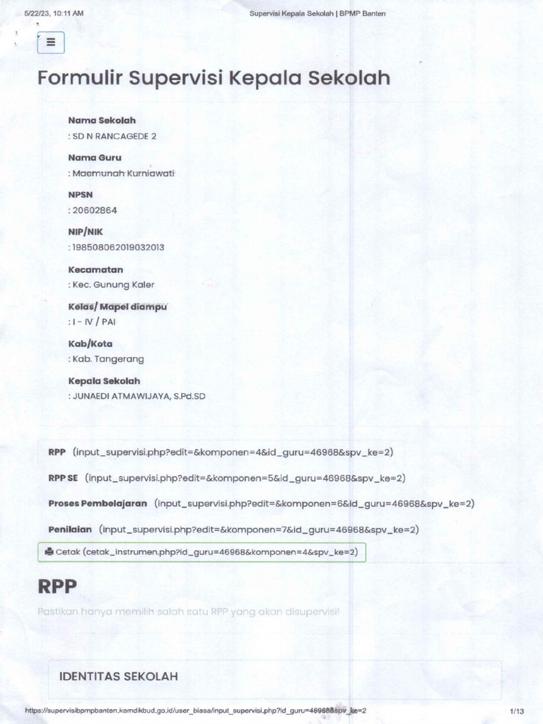 Supervisi Guru | PDF