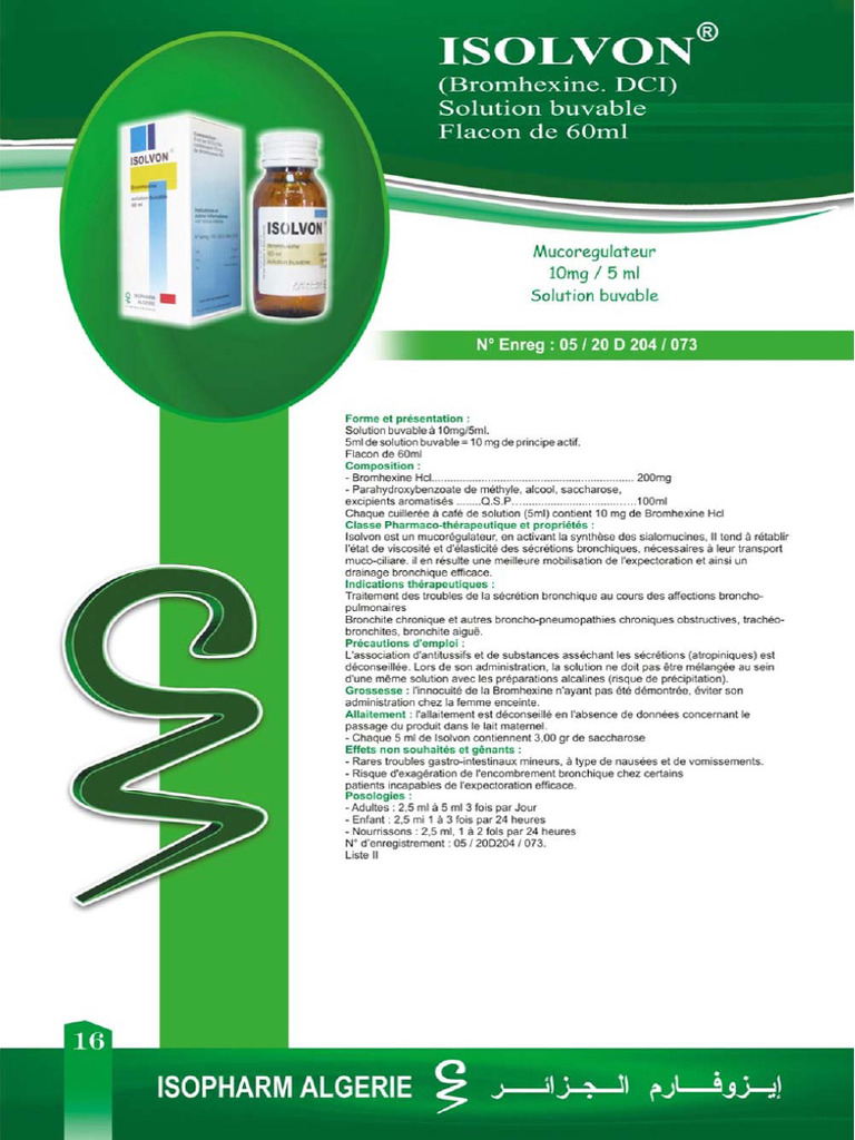 Notice Isolvon 10mg 5ml Sirop F 60ml | PDF