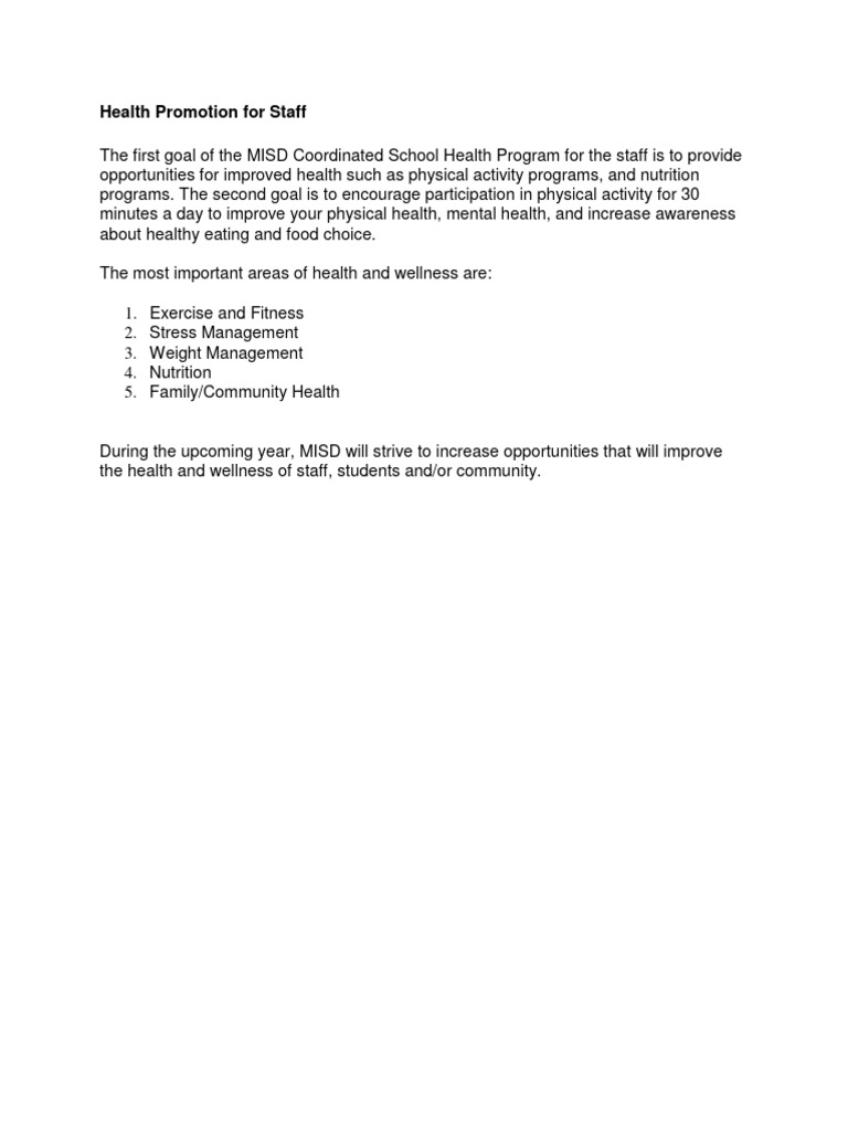 Health Promotion For Staff | PDF