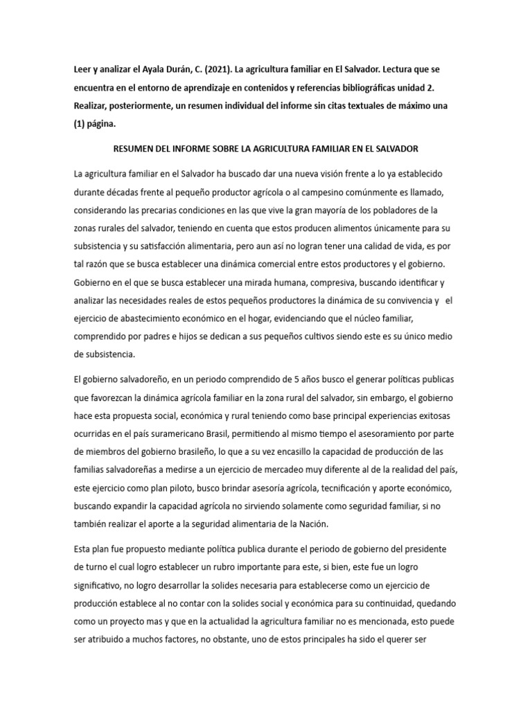 Resumen Del Informe Sobre La Agricultura Familiar en El Salvador | Descargar gratis PDF ...