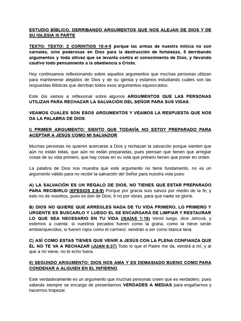 Estudio Biblico Derribando Argumentos Que Nos Alejan de Dios y de Su ...