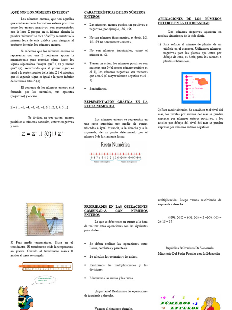 Triptico Numeros Enteros | PDF | Entero | Aritmética