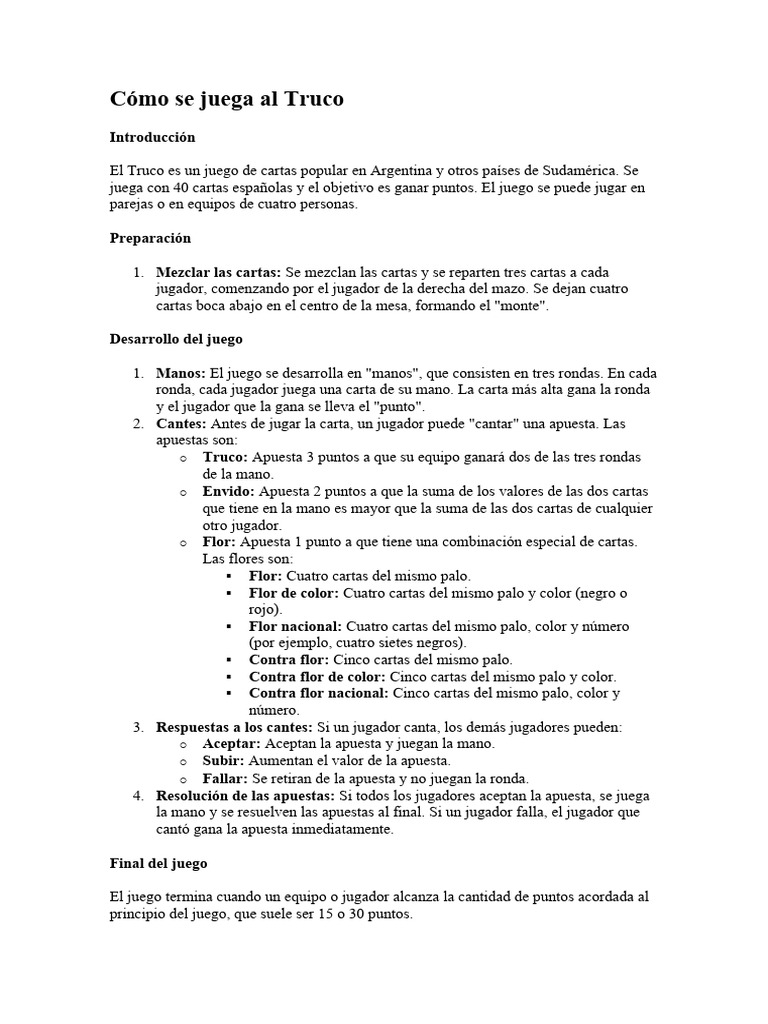 Guía Completa para Jugar al Truco | PDF | Juegos de cartas | Bienes de ...