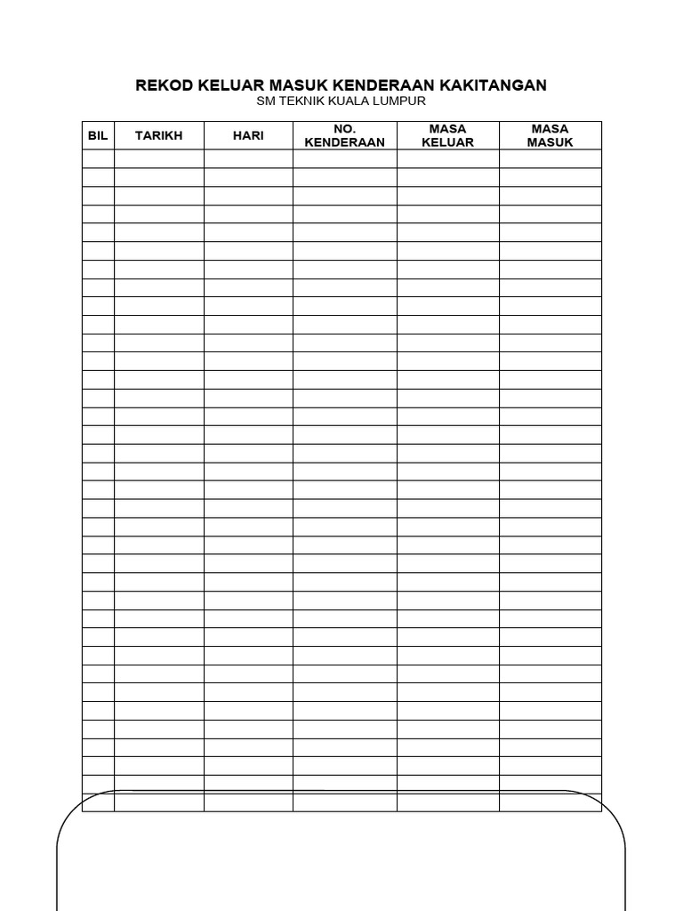 Rekod Keluar Masuk Kenderaan Kakitangan | PDF