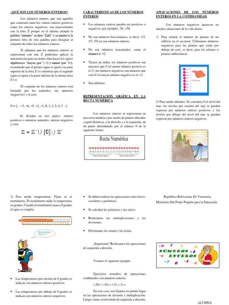 Triptico Numeros Enteros | PDF | Entero | Matemática Elemental