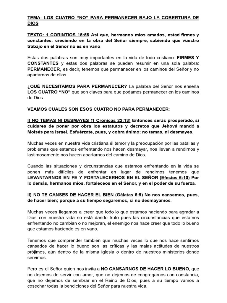LOS-CUATRO-NO-PARA-PERMANECER-BAJO-LA-COBERTURA-DE-DIOS | PDF | Dios | Creencia religiosa y doctrina