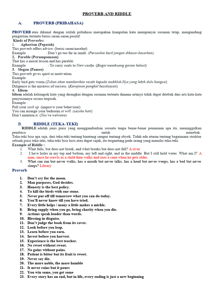 Proverbs and Riddles Explained | PDF | Language Arts & Discipline | Self-Improvement
