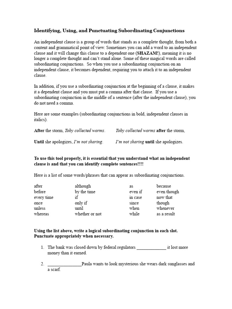 Subordinating Conjunctions | Download Free PDF | Clause | Grammar