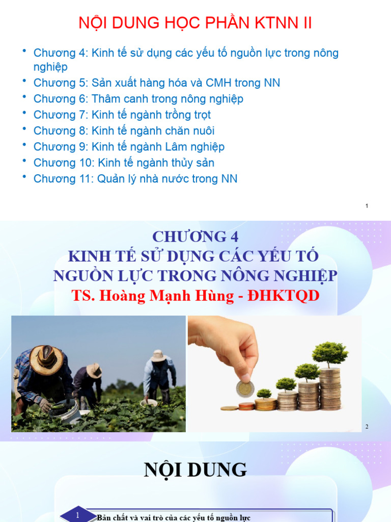 1. KTNN II Chương 4. Kinh Tế Sử Dụng Các Yếu Tố Nguồn Lực Trong Nông Nghiệp | PDF