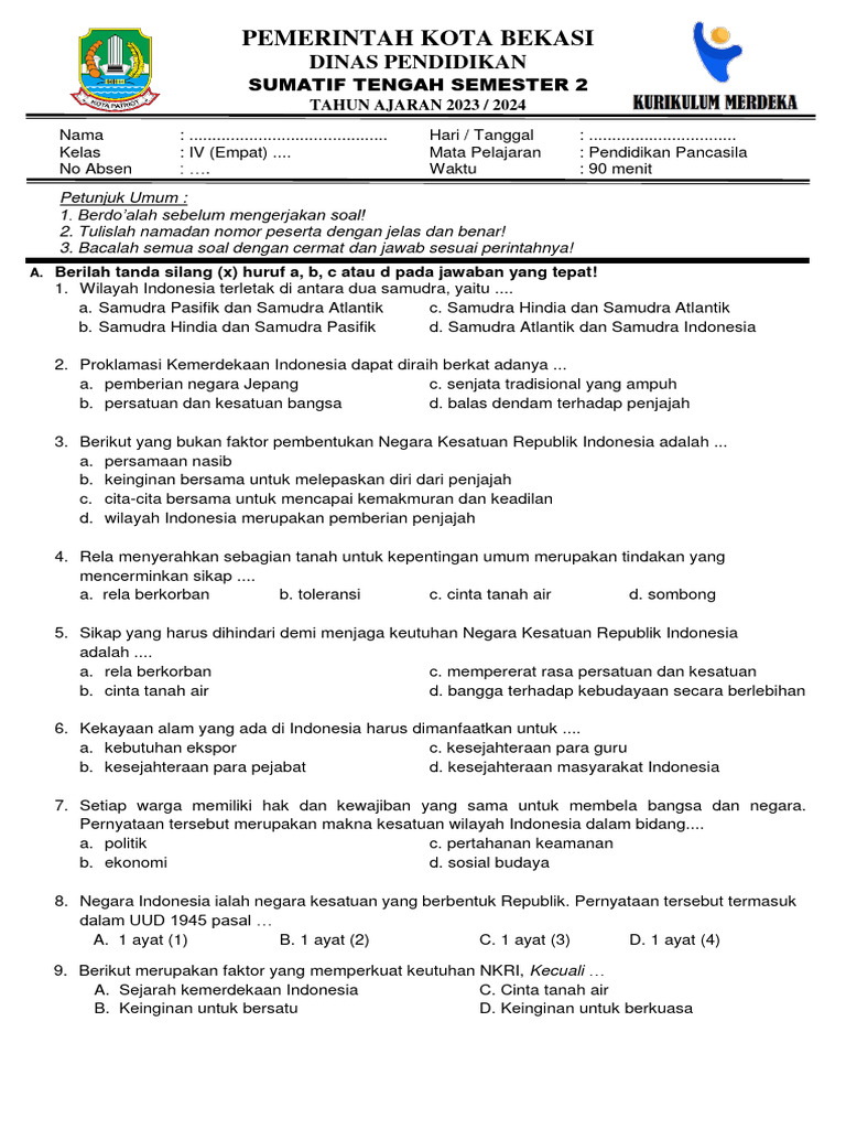 Soal STS Kelas 4 Semester 2 | PDF